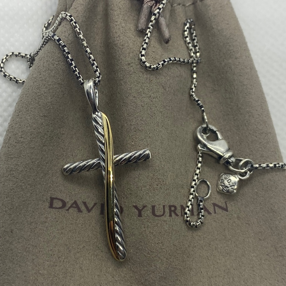 David Yurman Silver Crossover Cross Pendant With 18k … - Gem
